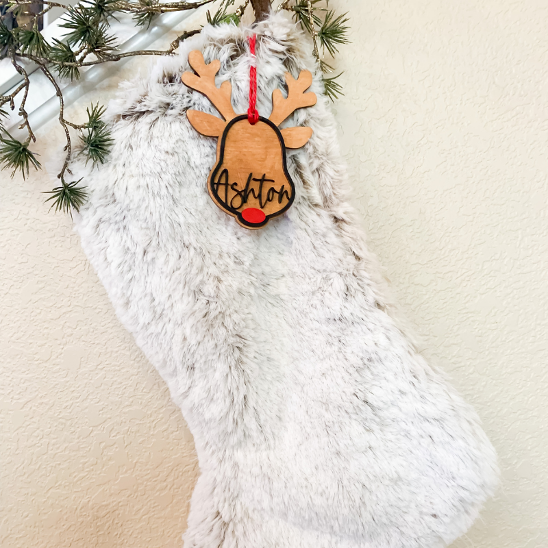 Personalized Reindeer Wooden Stocking Name Tag – Ten Eleven Customs