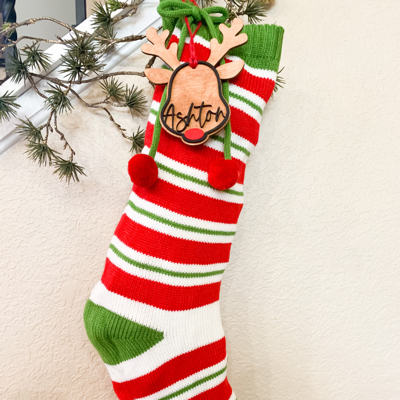 Personalized Reindeer Wooden Stocking Name Tag – Ten Eleven Customs